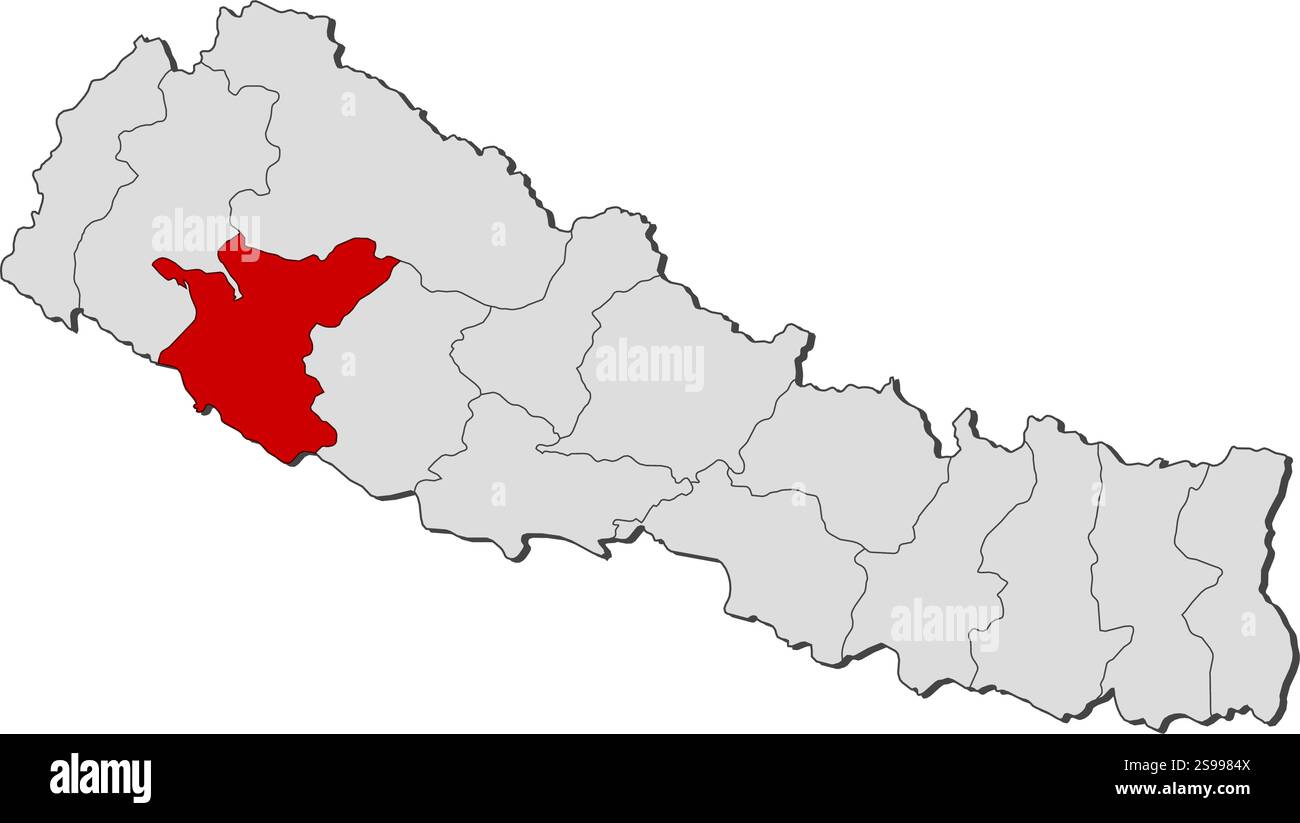 Map of Nepal with the provinces, Bheri is highlighted Stock Vector ...