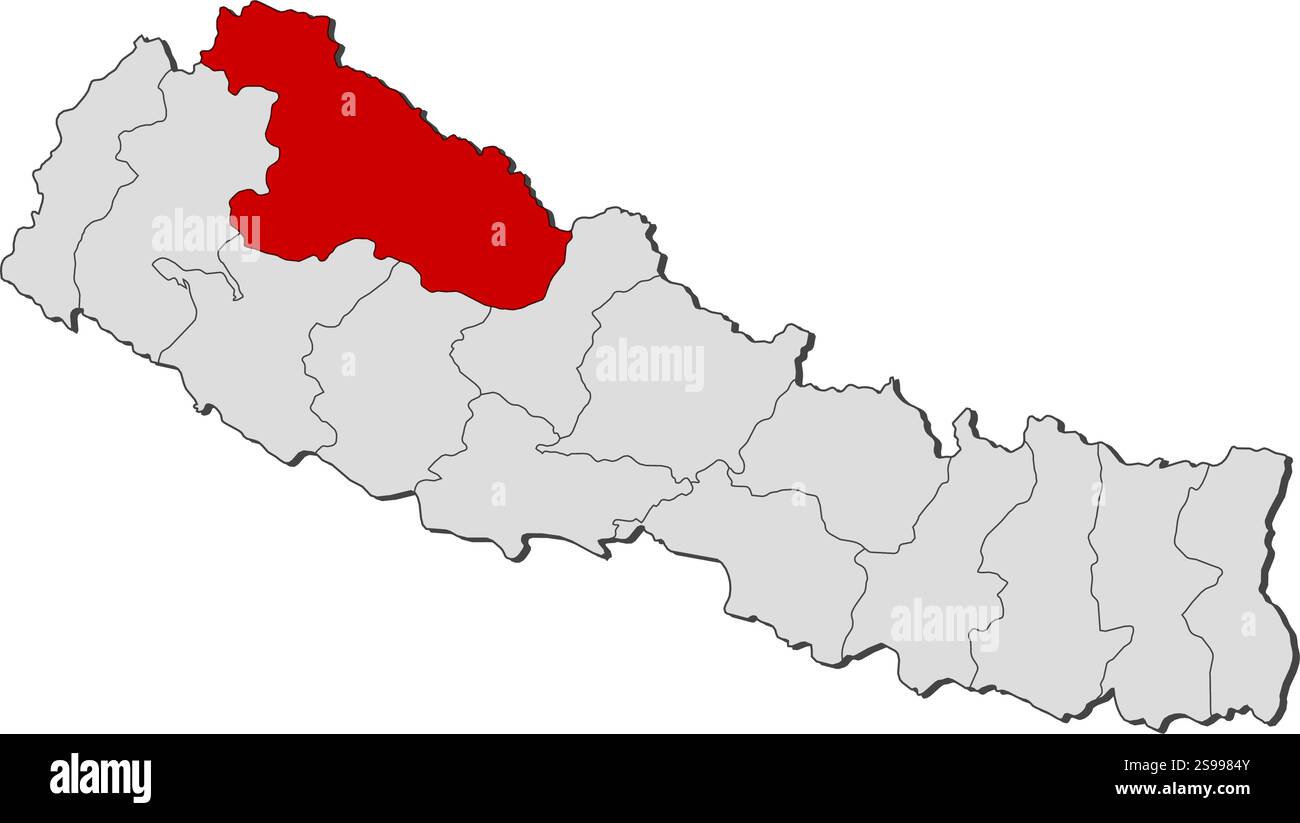 Map of Nepal with the provinces, Karnali is highlighted Stock Vector ...