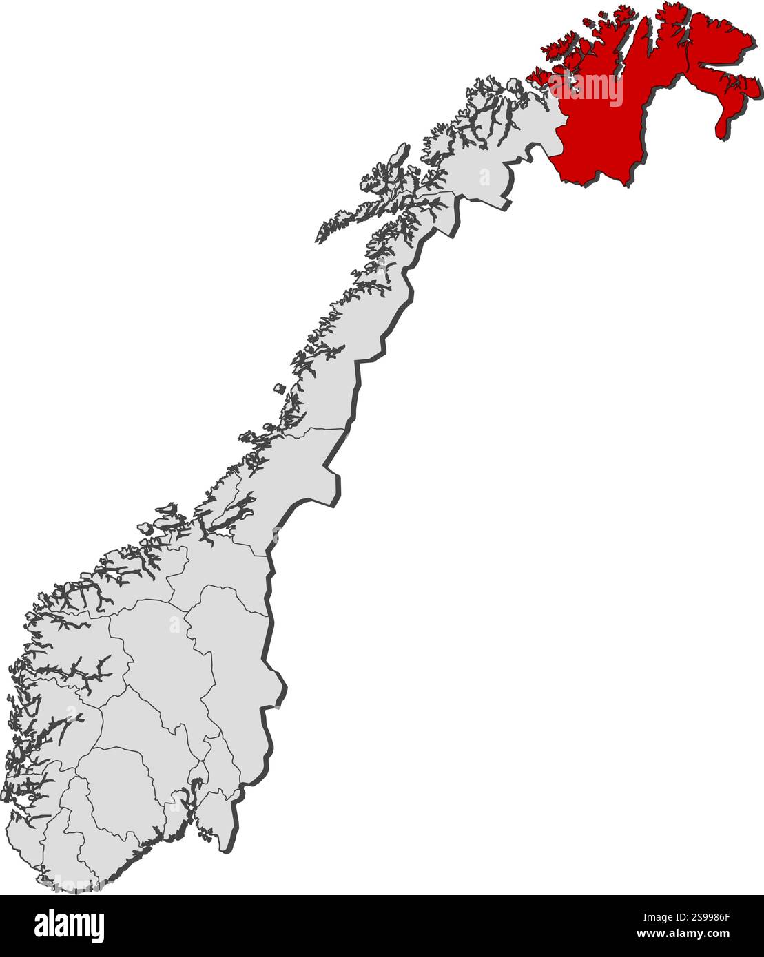Map of Norway with the provinces, Finnmark is highlighted Stock Vector ...