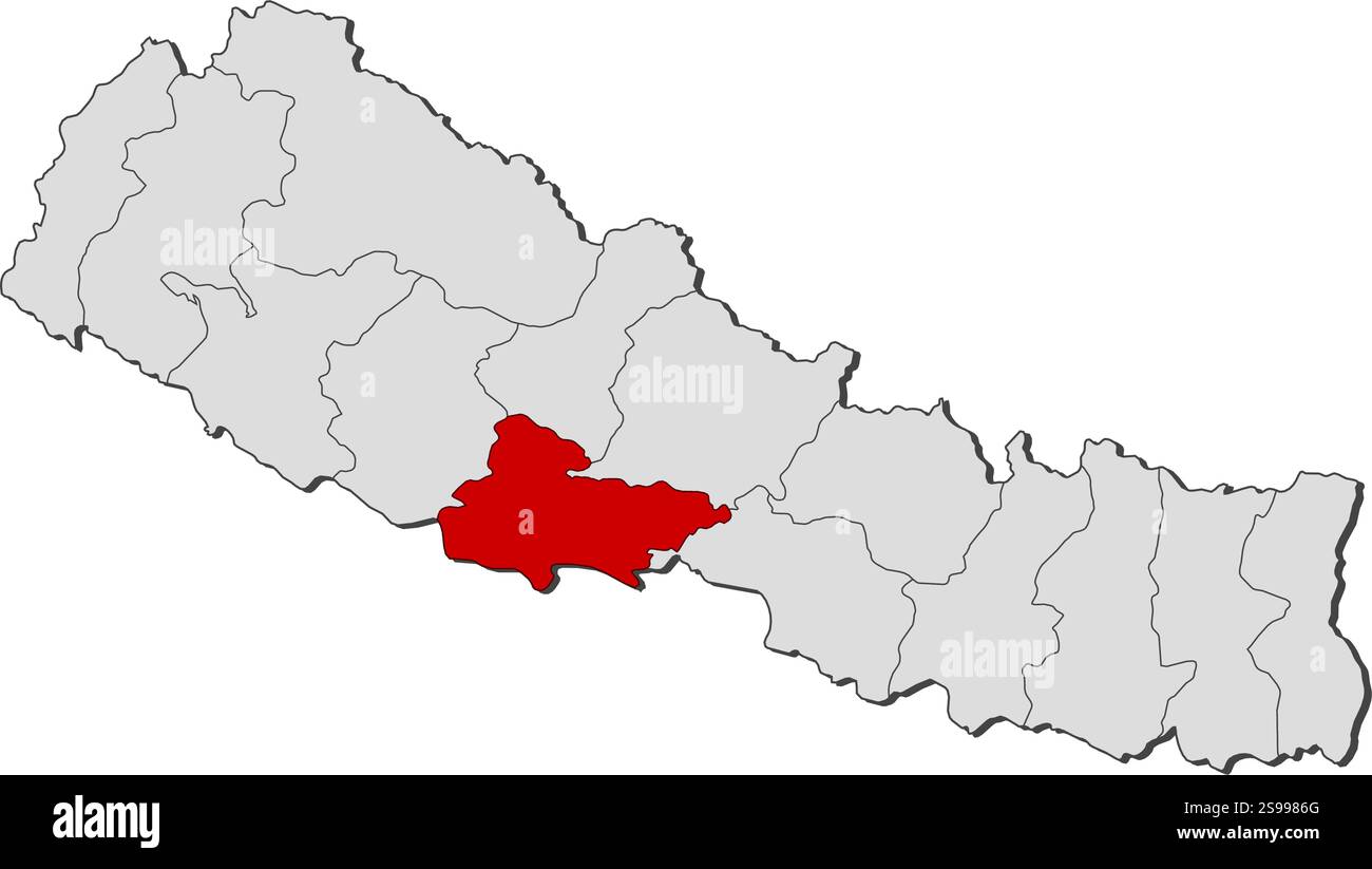 Map of Nepal with the provinces, Lumbini is highlighted Stock Vector ...