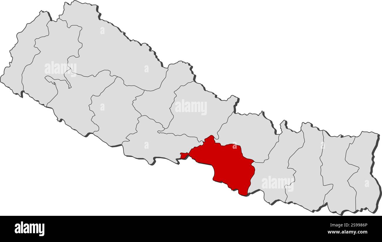 Map of Nepal with the provinces, Narayani is highlighted Stock Vector ...