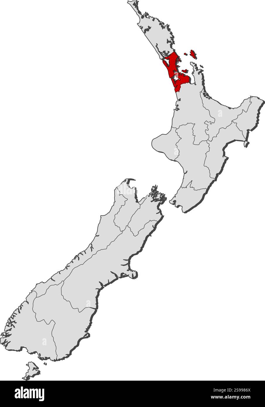 Map of New Zealand with the provinces, Auckland is highlighted Stock ...