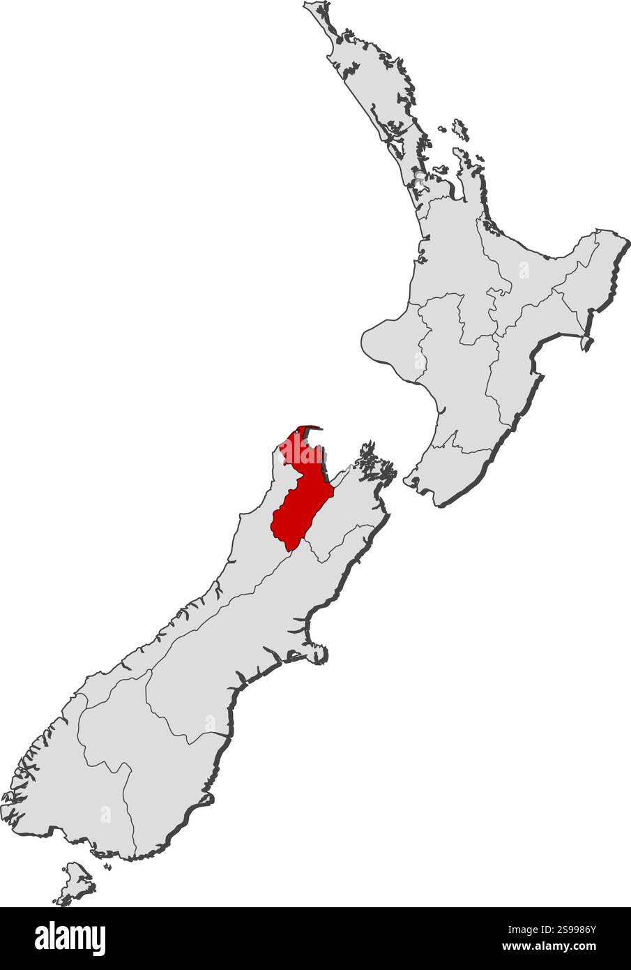 Map of New Zealand with the provinces, Marlborough is highlighted Stock ...