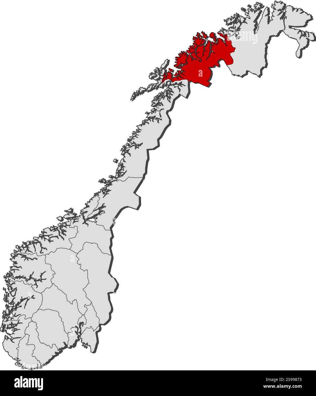 Map of Norway with the provinces, Troms is highlighted Stock Vector ...