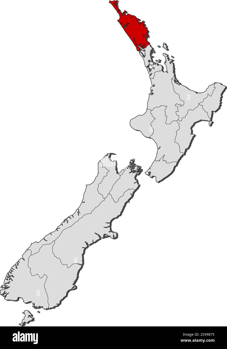 Map of New Zealand with the provinces, Northland is highlighted Stock ...