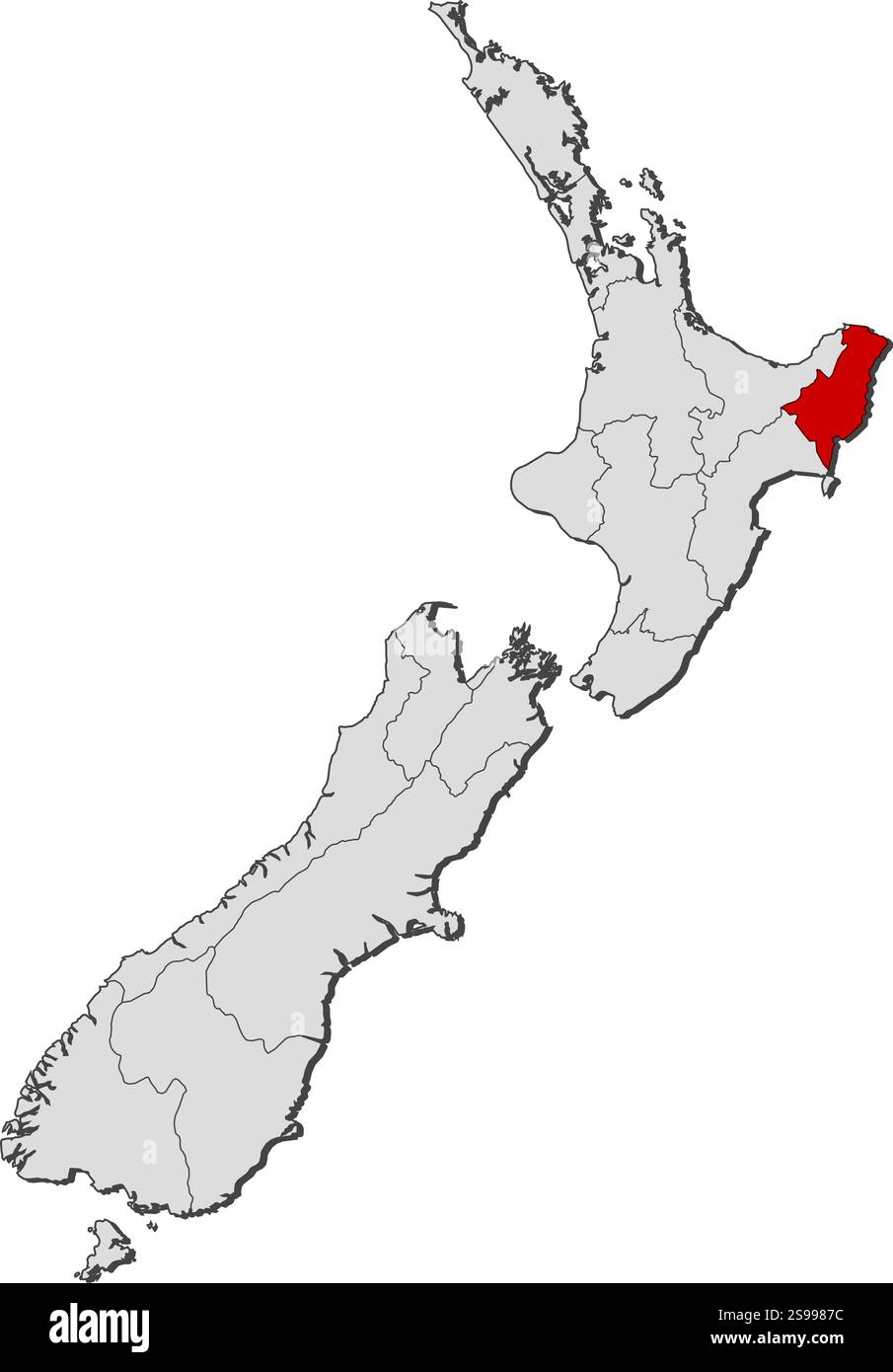 Map of New Zealand with the provinces, Gisborne is highlighted Stock ...