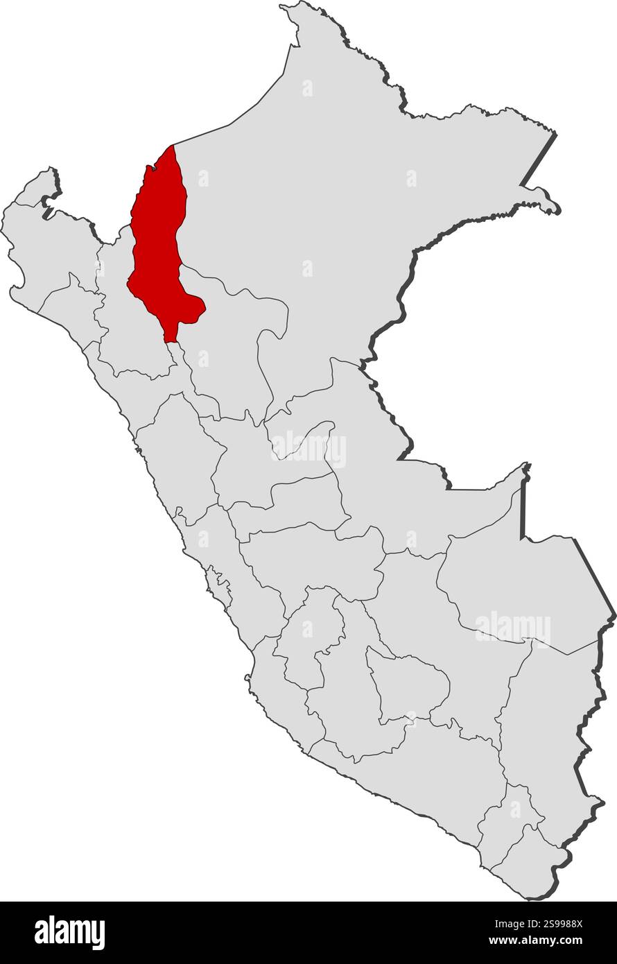 Map of Peru with the provinces, Amazonas is highlighted Stock Vector ...