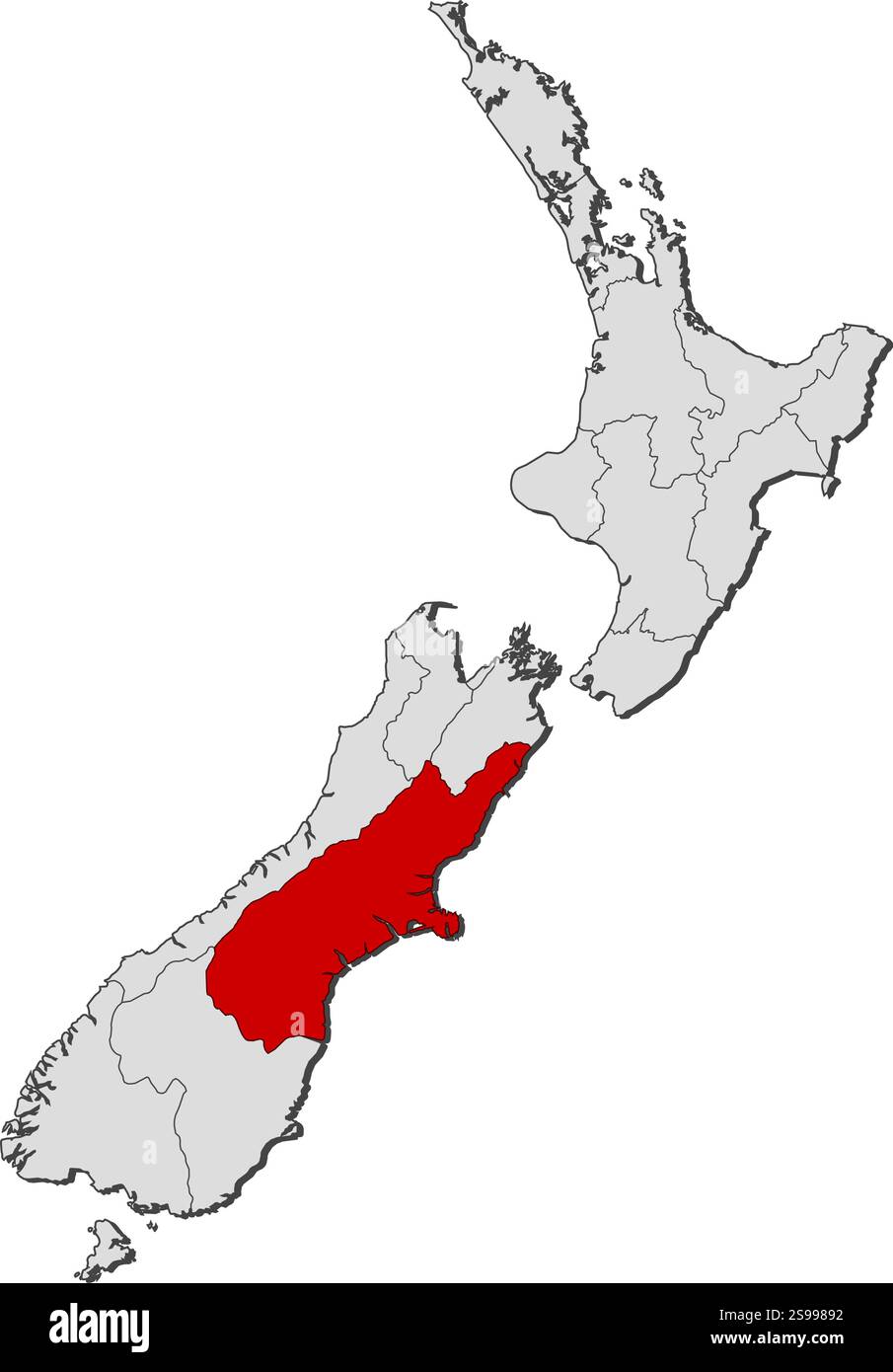 Map of New Zealand with the provinces, Canterbury is highlighted Stock ...