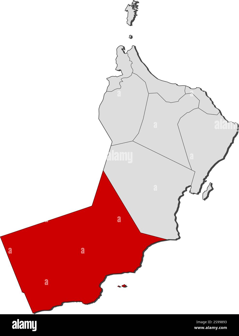 Map of Oman with the provinces, Dhofar is highlighted Stock Vector ...