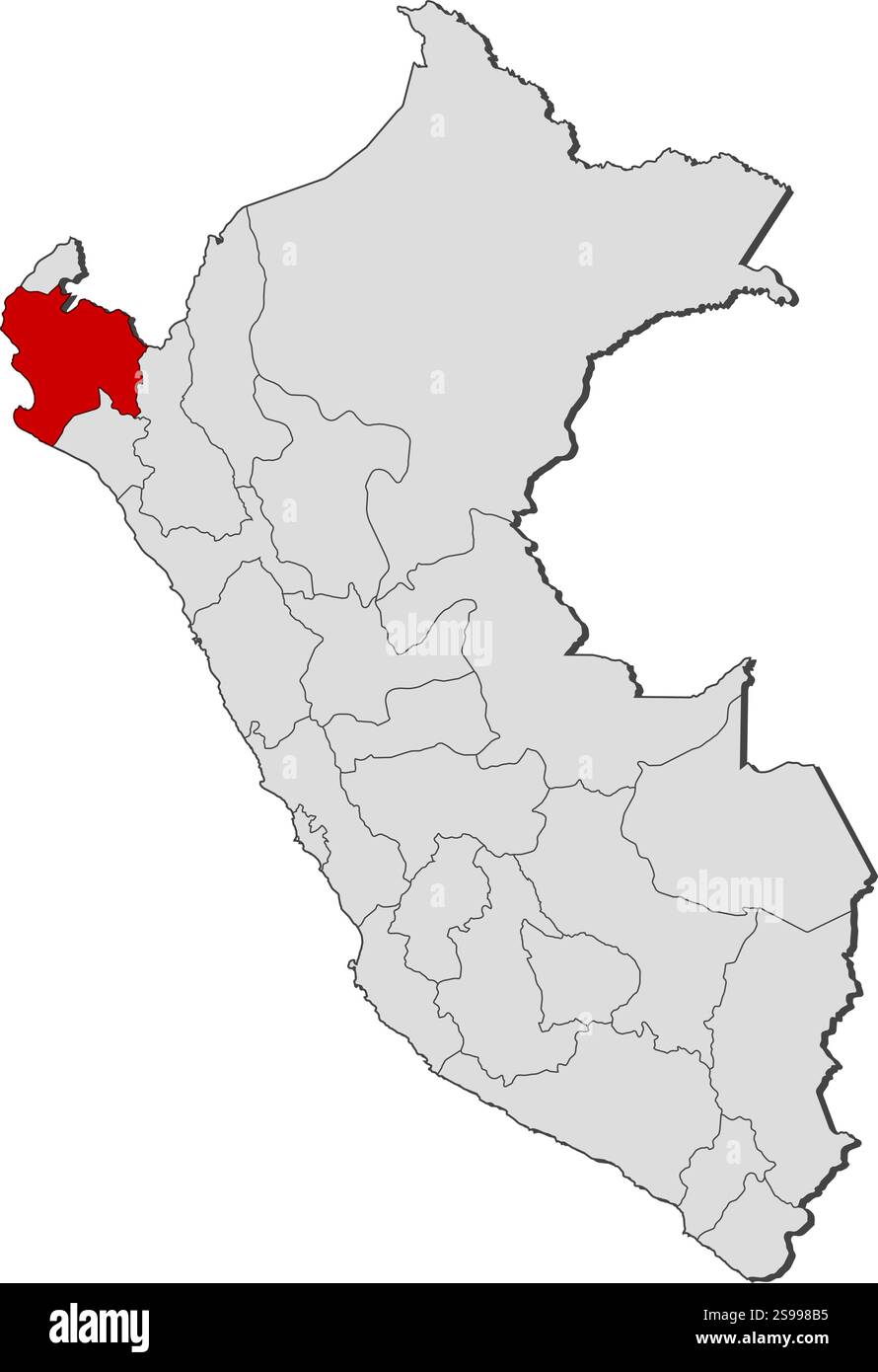 Map of Peru with the provinces, Piura is highlighted Stock Vector Image ...