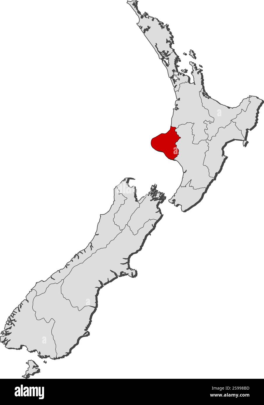 Map of New Zealand with the provinces, Manawatu-Wanganui is highlighted ...