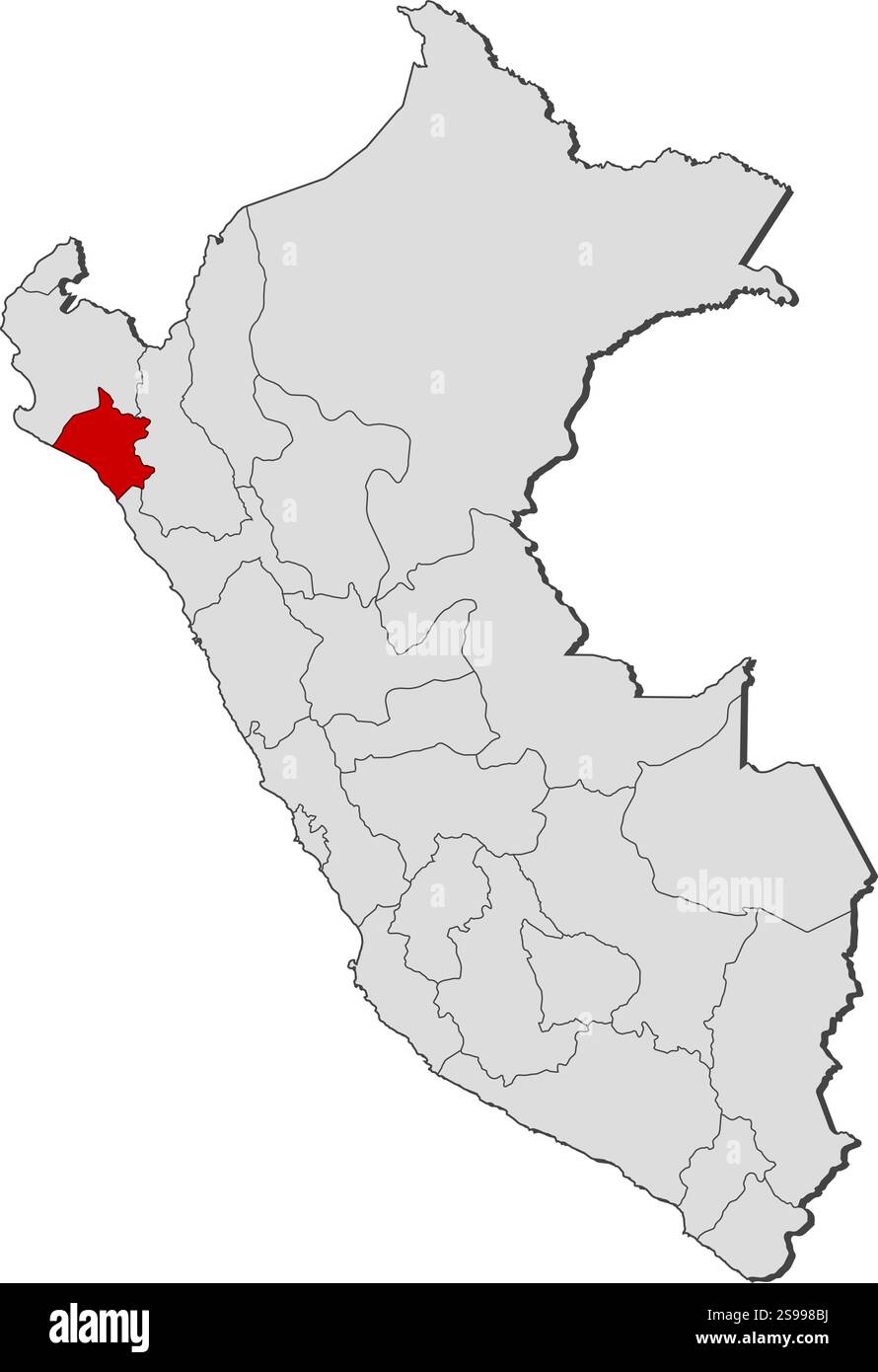 Map of Peru with the provinces, Lambayeque is highlighted Stock Vector ...
