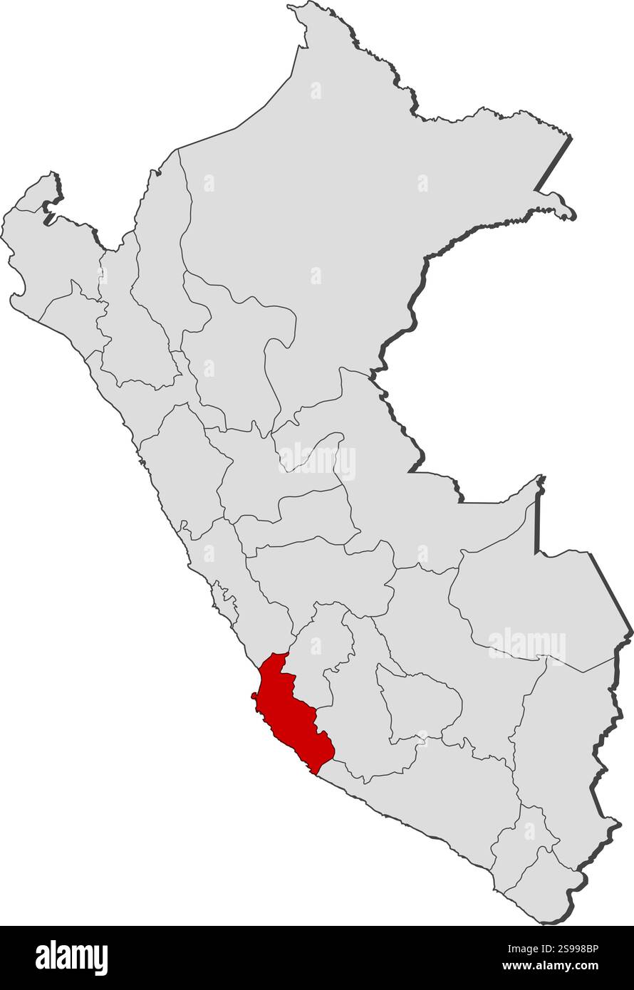 Map of Peru with the provinces, Ica is highlighted Stock Vector Image ...