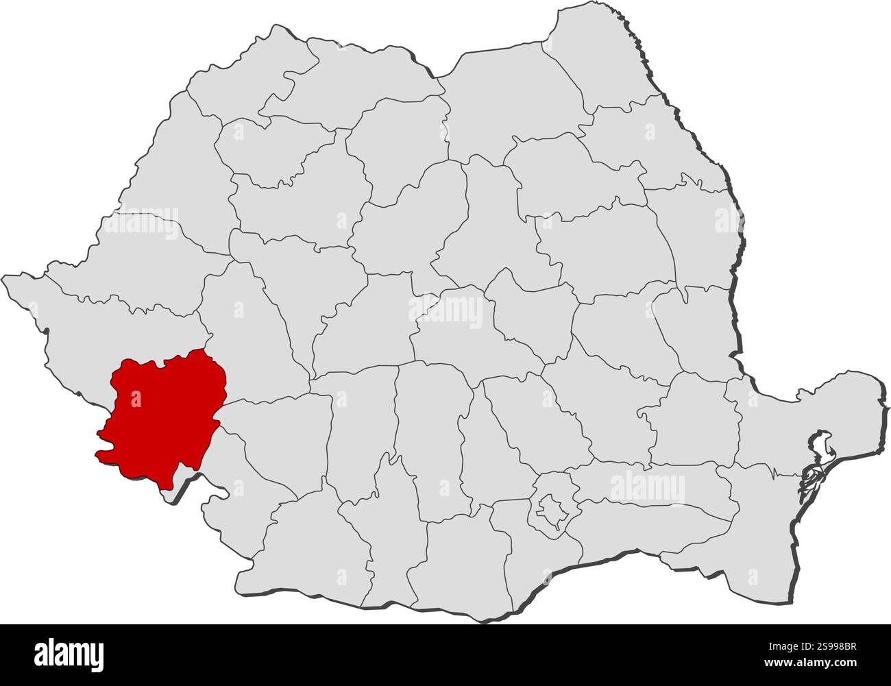 Map of Romania with the provinces, Caras-Severin is highlighted Stock ...