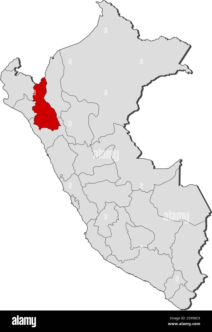 Map of Peru with the provinces, Cajamarca is highlighted Stock Vector ...