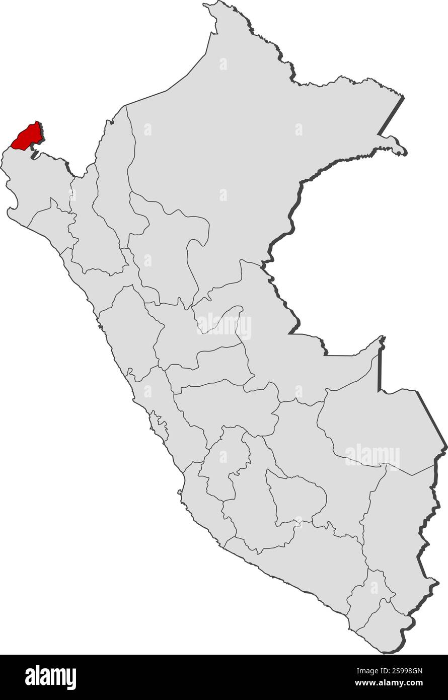 Map of Peru with the provinces, Tumbes is highlighted Stock Vector ...