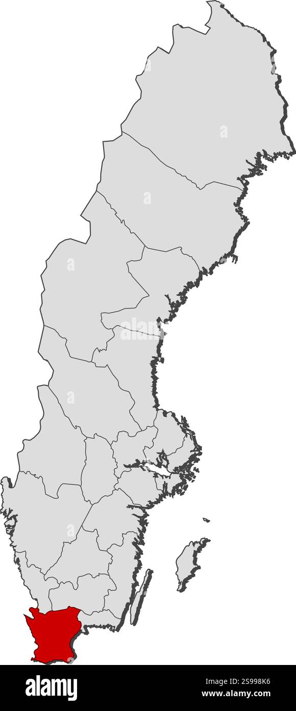 Map of Sweden with the provinces, Skane County is highlighted Stock ...
