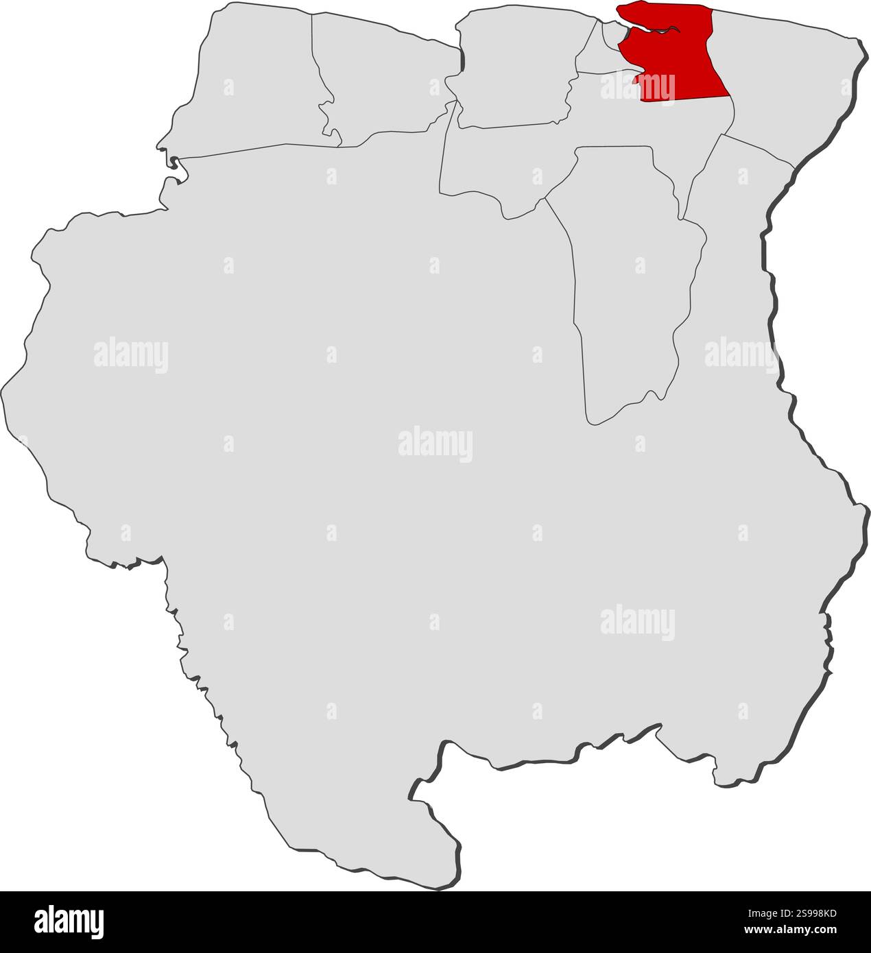 Map of Suriname with the provinces, Commewijne is highlighted Stock ...