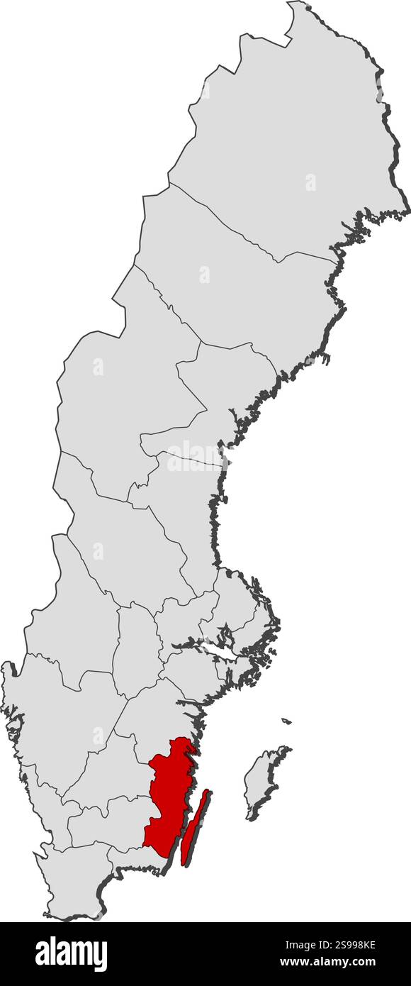 Map of Sweden with the provinces, Kalmar County is highlighted Stock ...