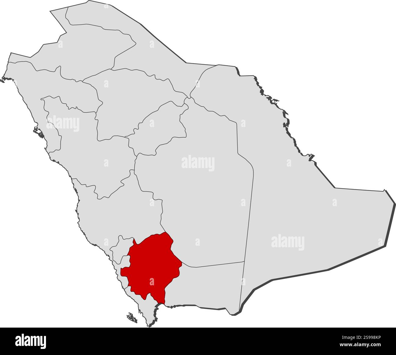 Map of Saudi Arabia with the provinces, Asir is highlighted Stock ...