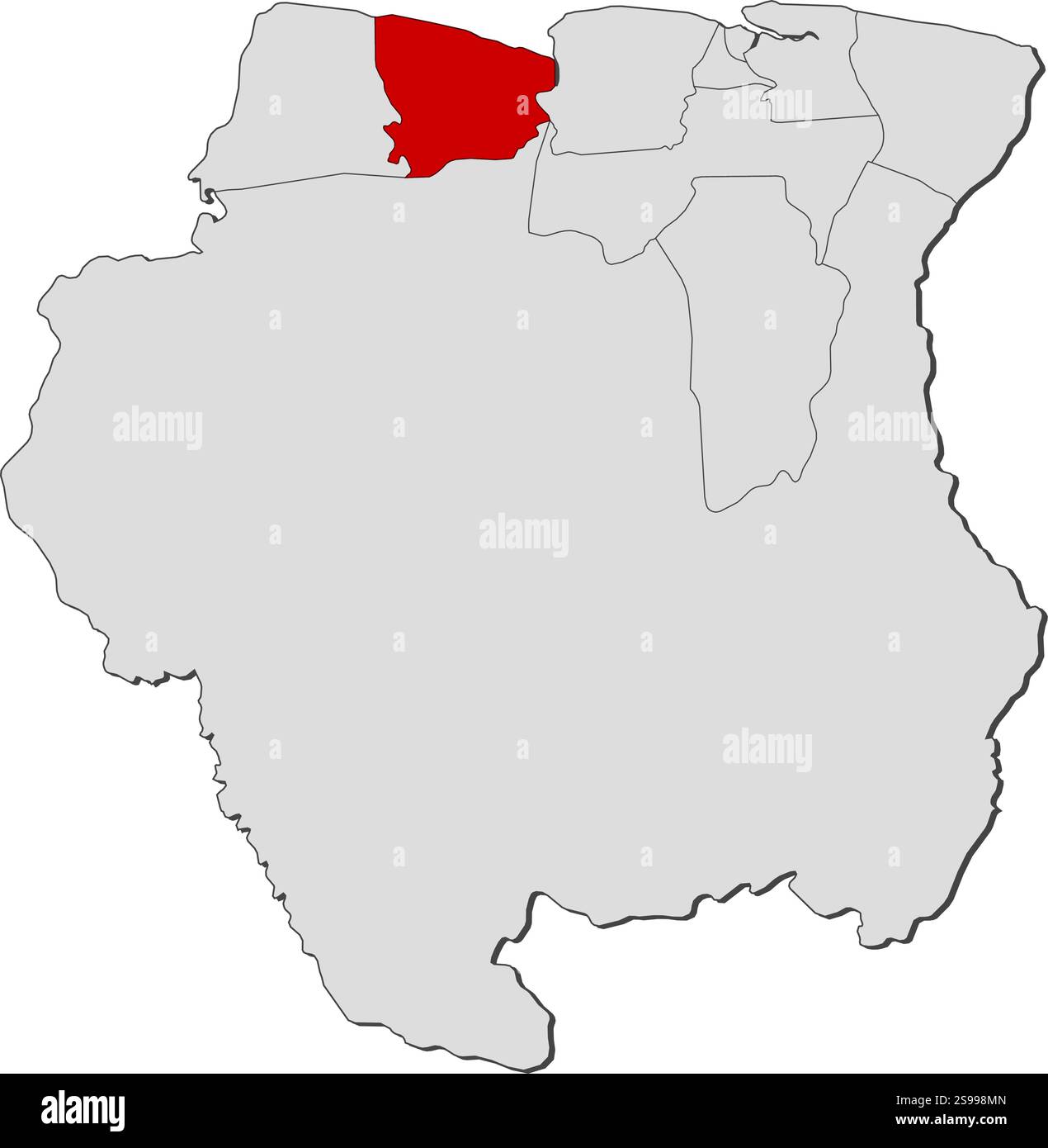 Map of Suriname with the provinces, Coronie is highlighted Stock Vector ...