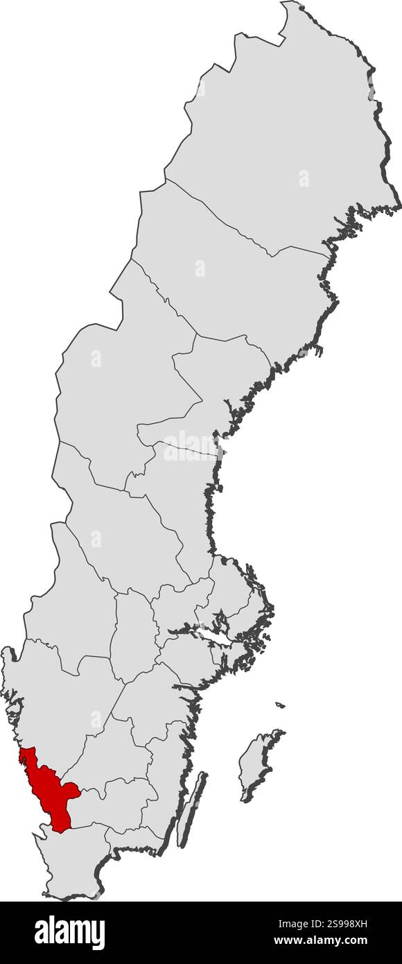 Map of Sweden with the provinces, Halland County is highlighted Stock ...