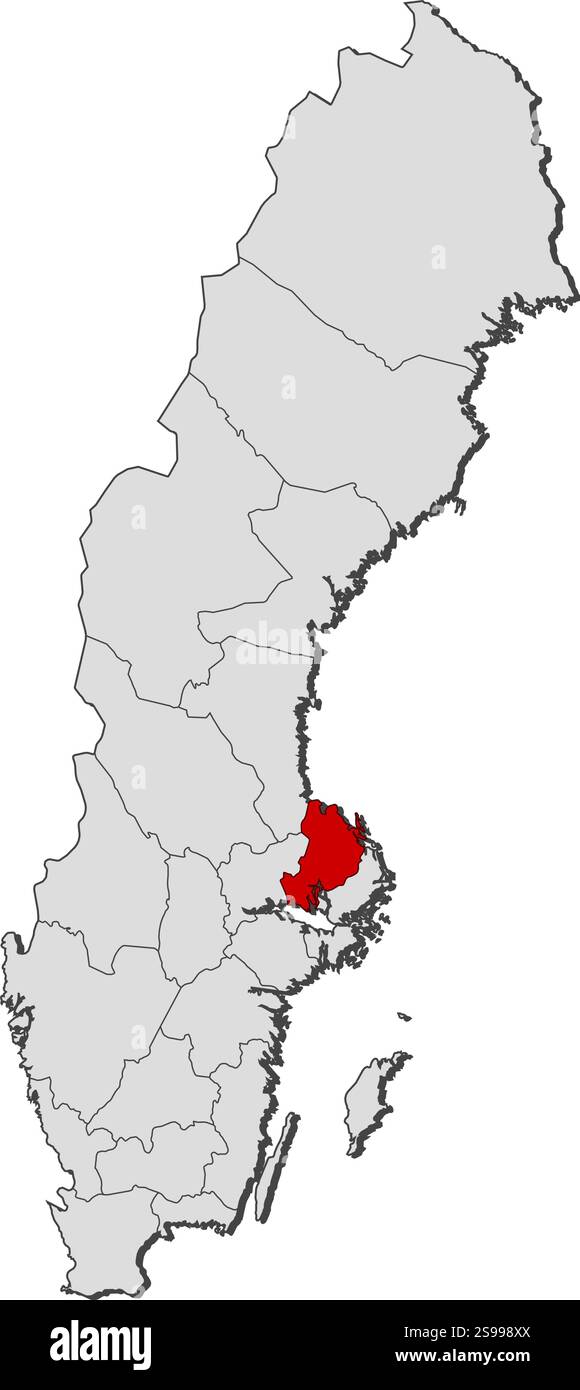 Map of Sweden with the provinces, Uppsala County is highlighted Stock ...