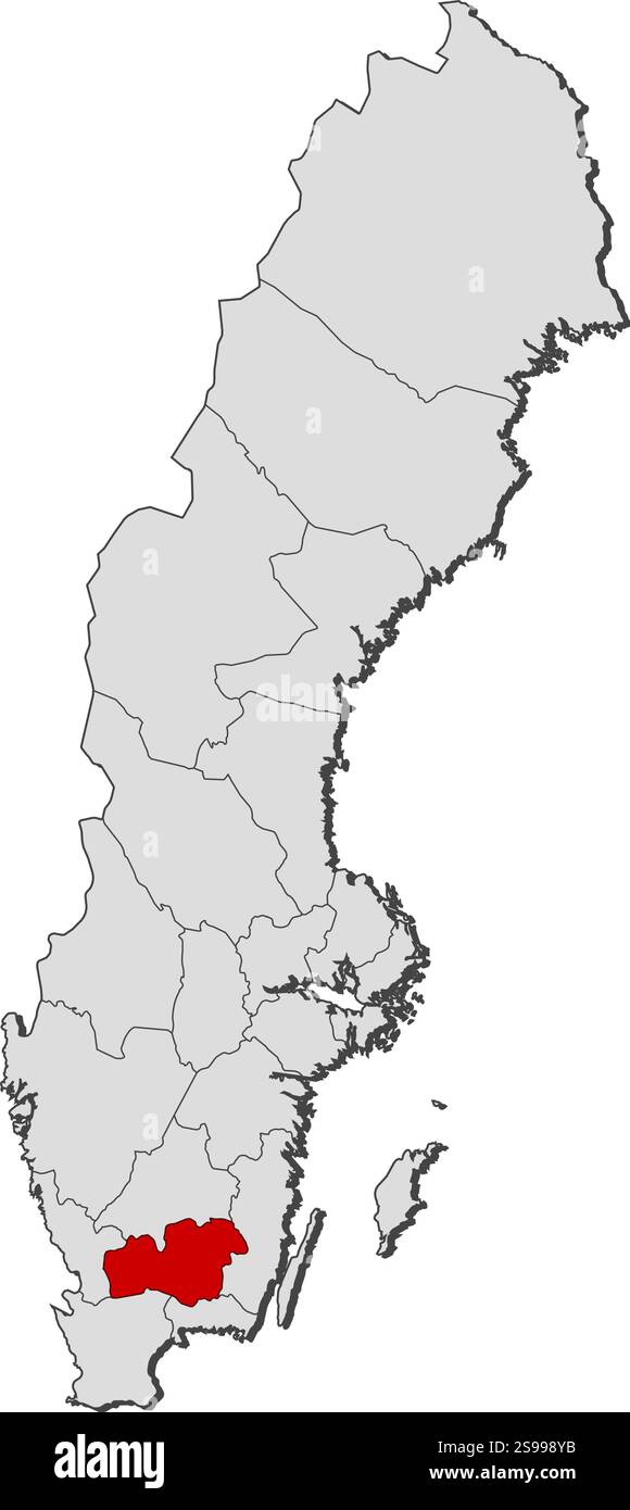 Map of Sweden with the provinces, Kronoberg County is highlighted Stock ...