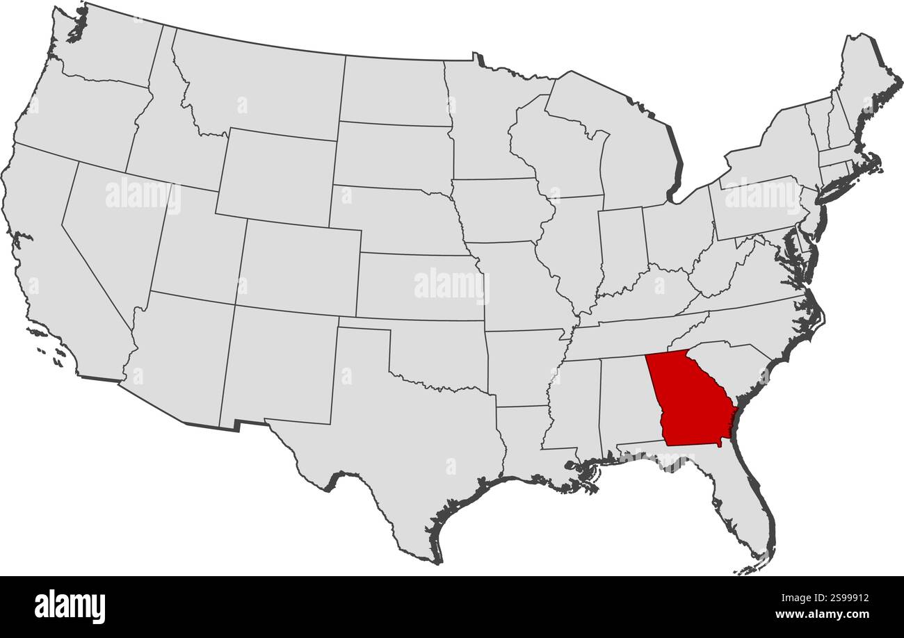 Map of United States with the provinces, Georgia is highlighted Stock ...