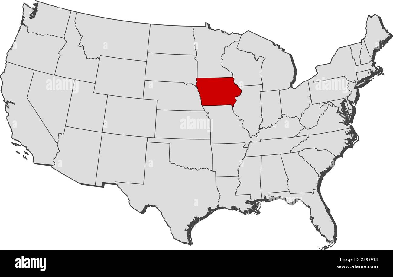 Map of United States with the provinces, Iowa is highlighted Stock ...
