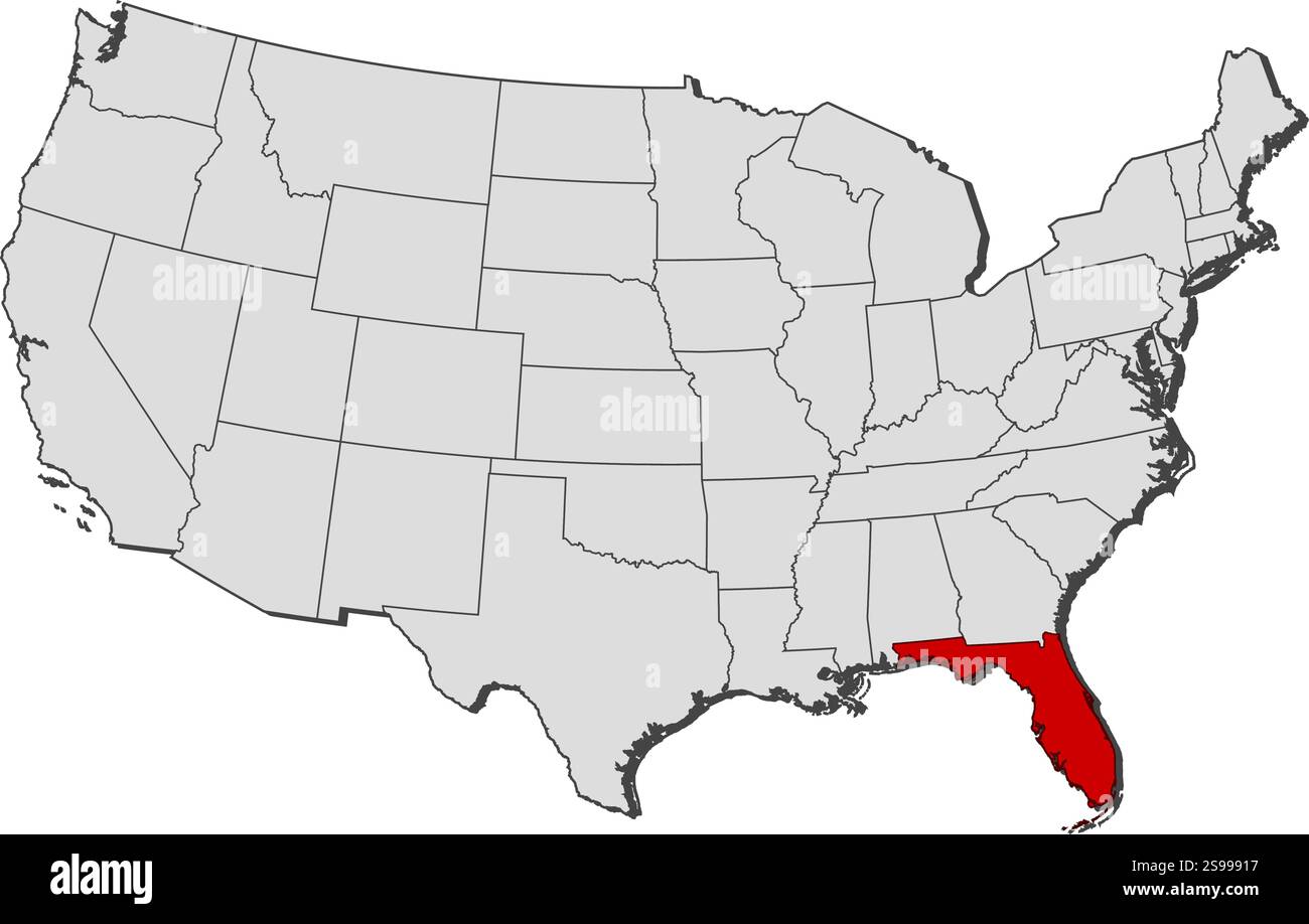 Map of United States with the provinces, Florida is highlighted Stock ...