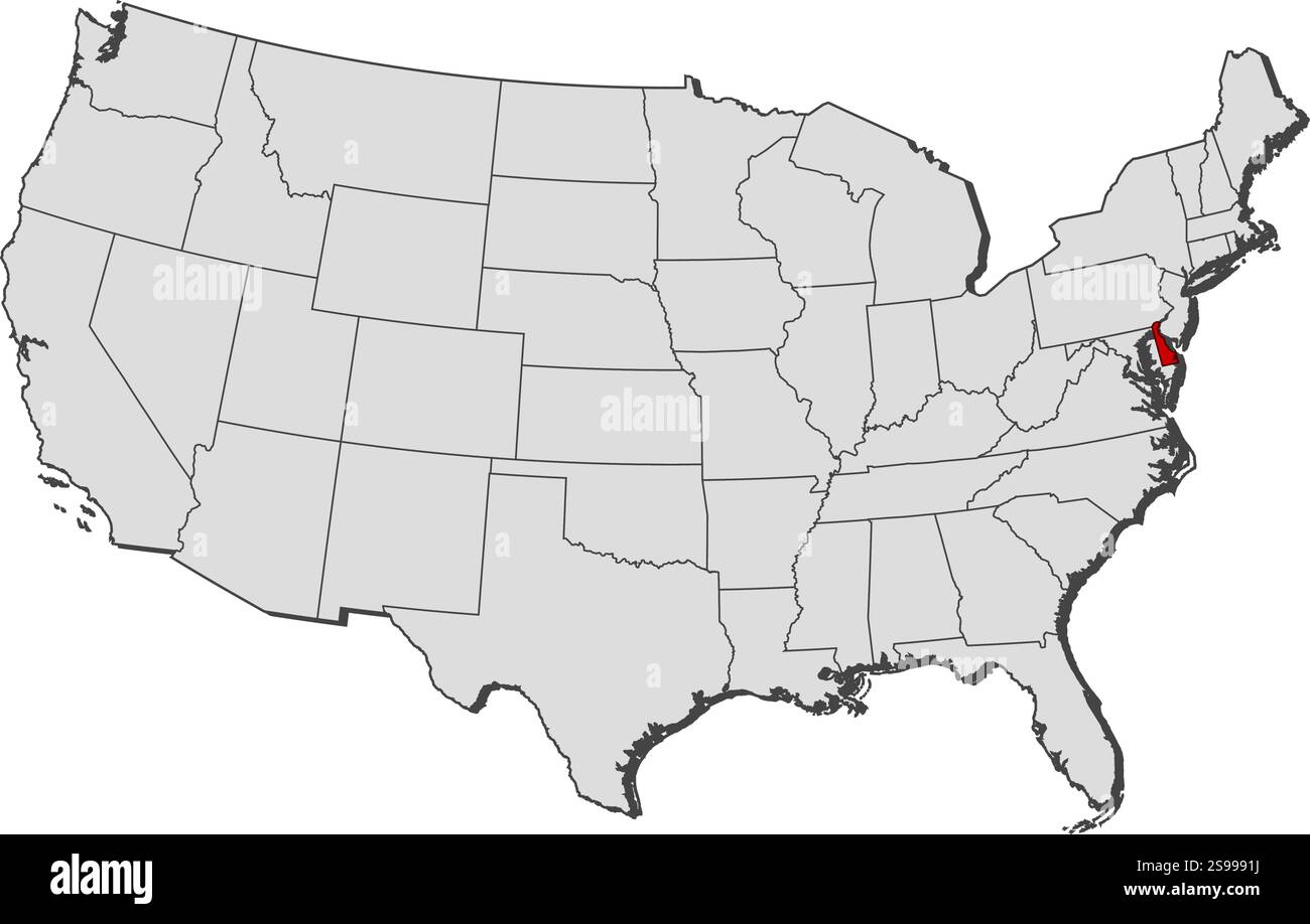 Map of United States with the provinces, Delaware is highlighted Stock ...