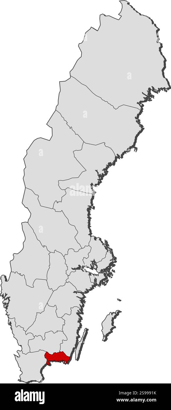 Map of Sweden with the provinces, Blekinge County is highlighted Stock ...