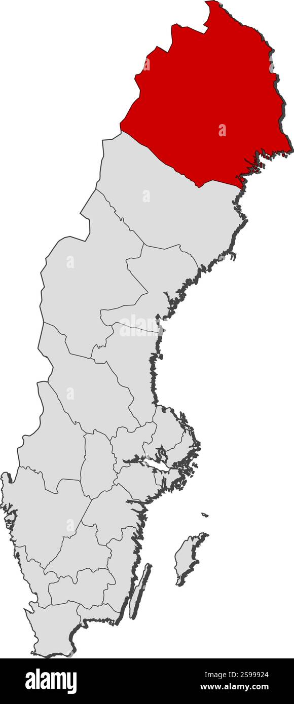 Map of Sweden with the provinces, Norrbotten County is highlighted ...