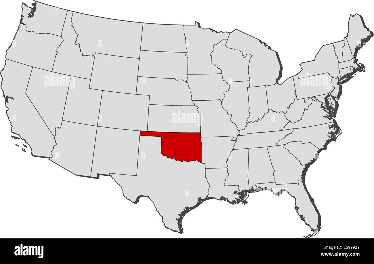Map of United States with the provinces, Oklahoma is highlighted Stock ...