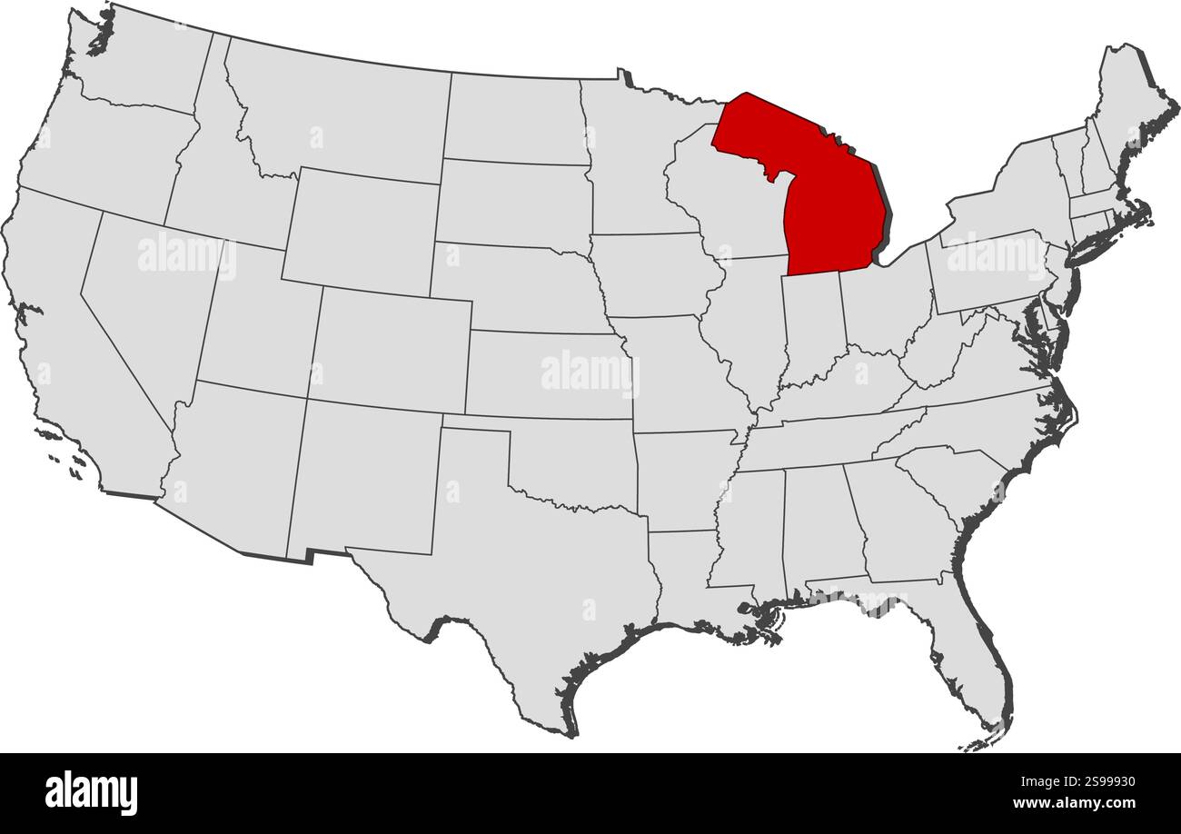 Map of United States with the provinces, Michigan is highlighted Stock ...