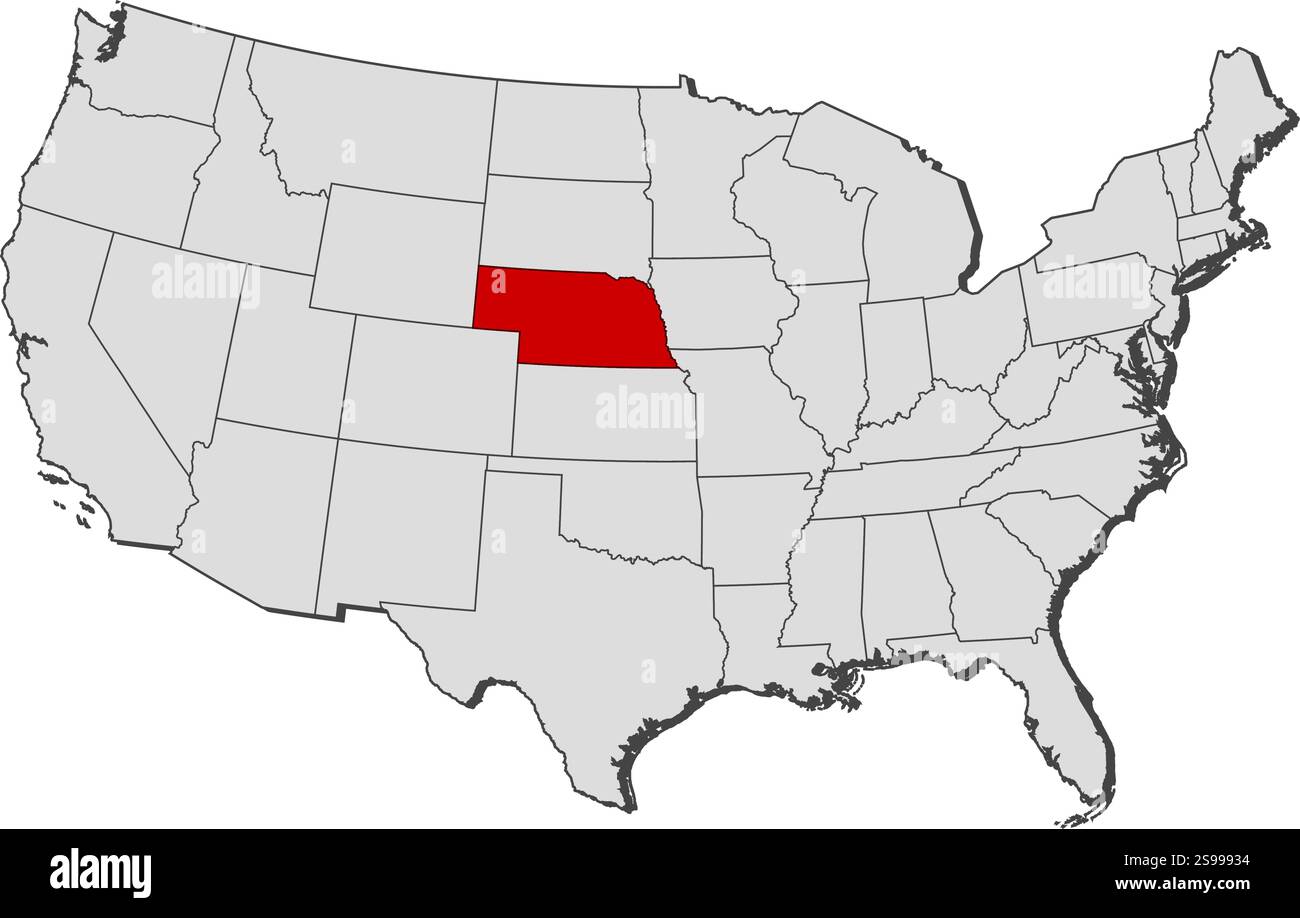 Map of United States with the provinces, Nebraska is highlighted Stock ...