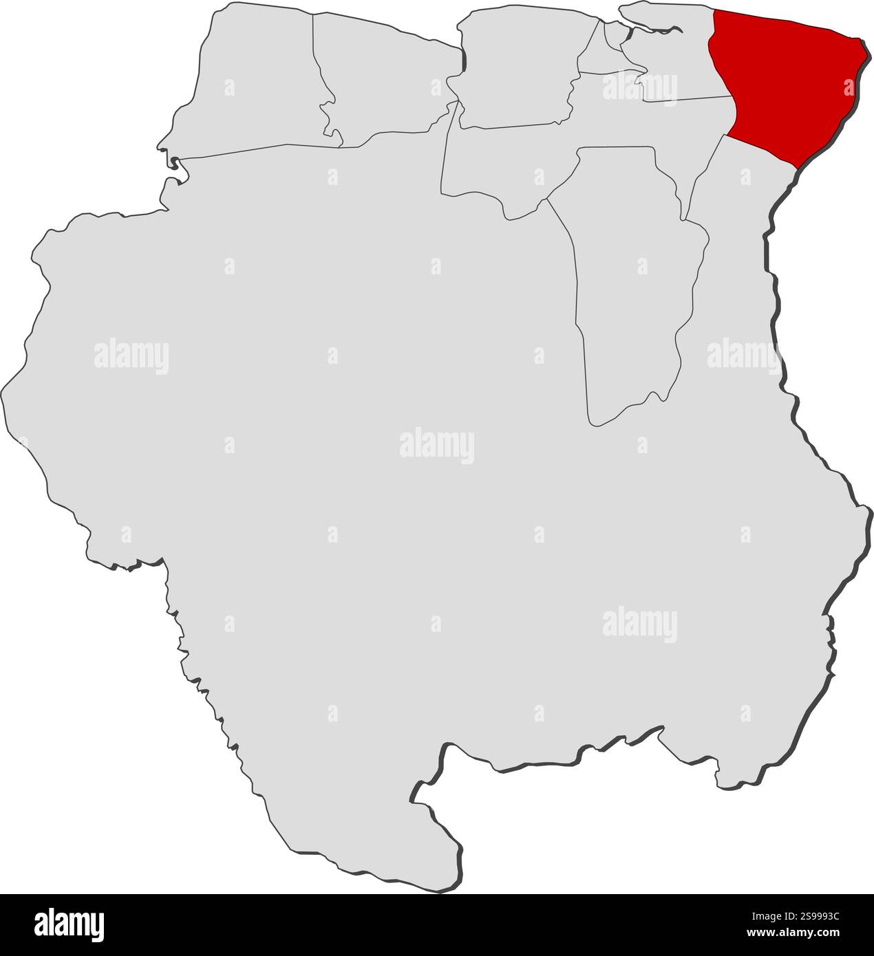 Map of Suriname with the provinces, Marowijne is highlighted Stock ...