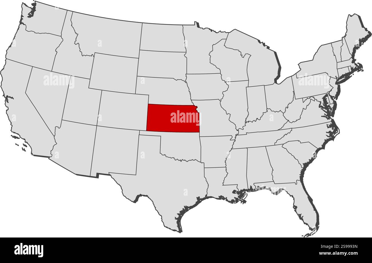 Map of United States with the provinces, Kansas is highlighted Stock ...