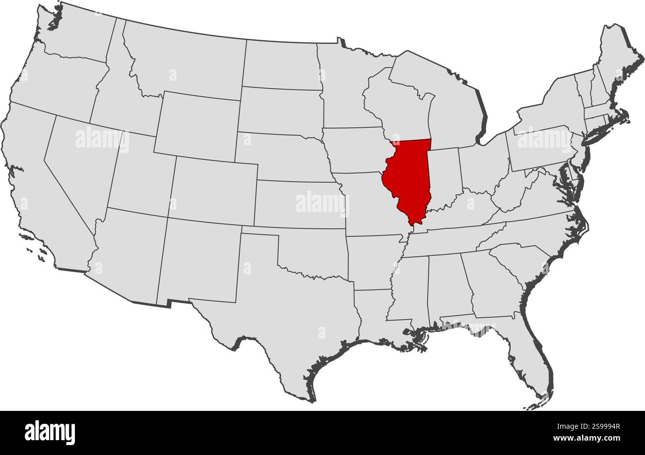 Map of United States with the provinces, Illinois is highlighted Stock ...