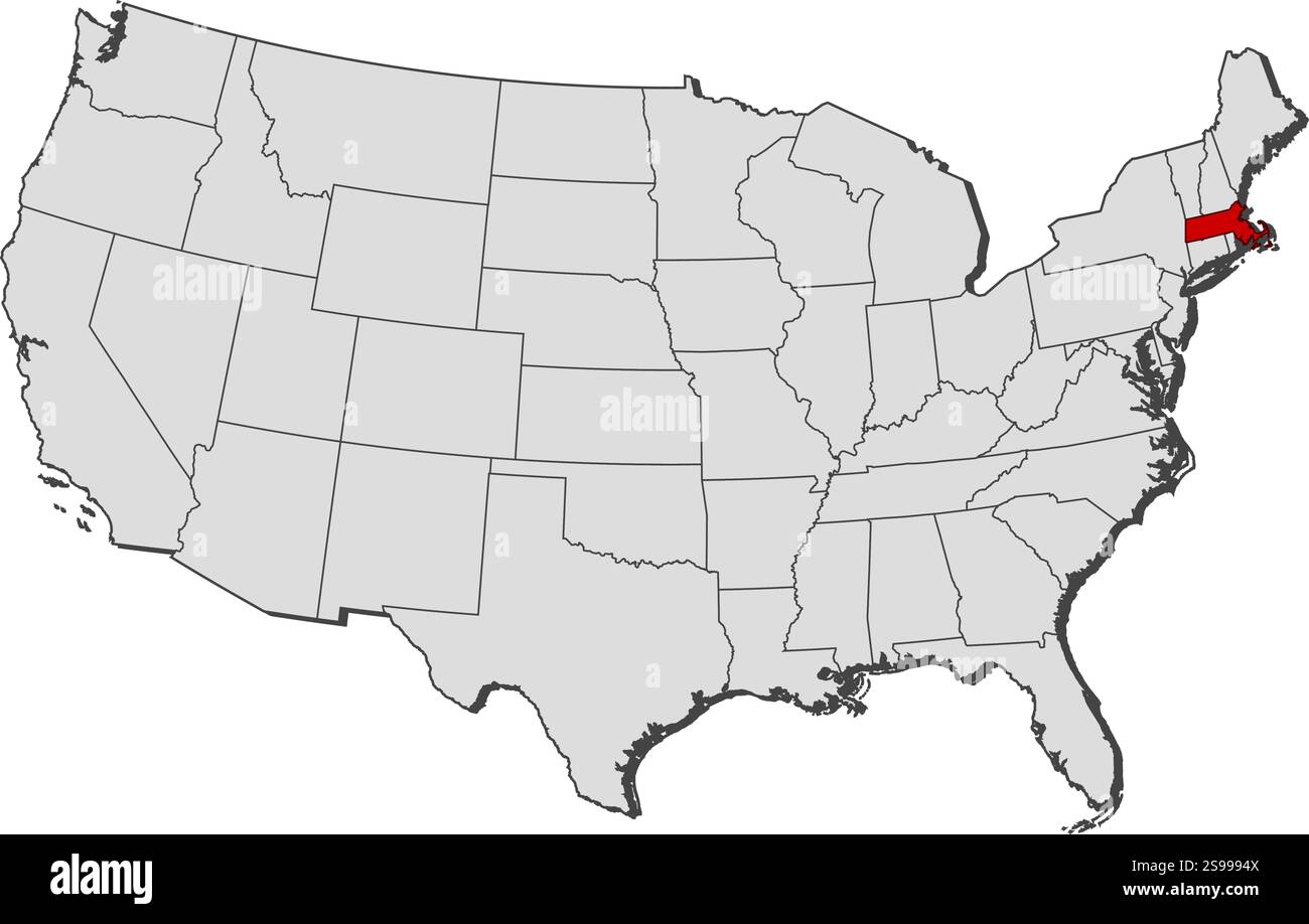 Map of United States with the provinces, Massachusetts is highlighted ...