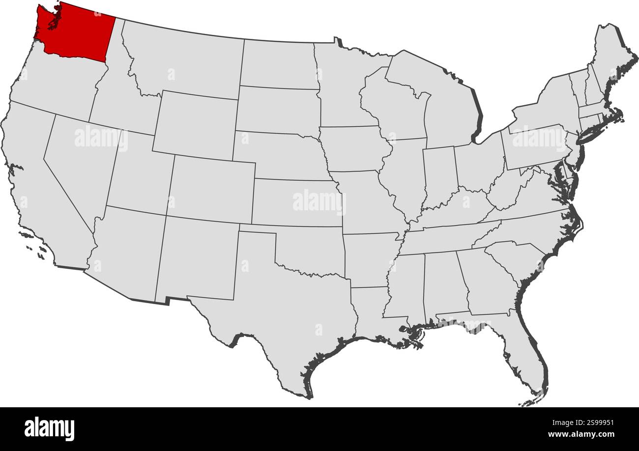 Map of United States with the provinces, Washington is highlighted ...