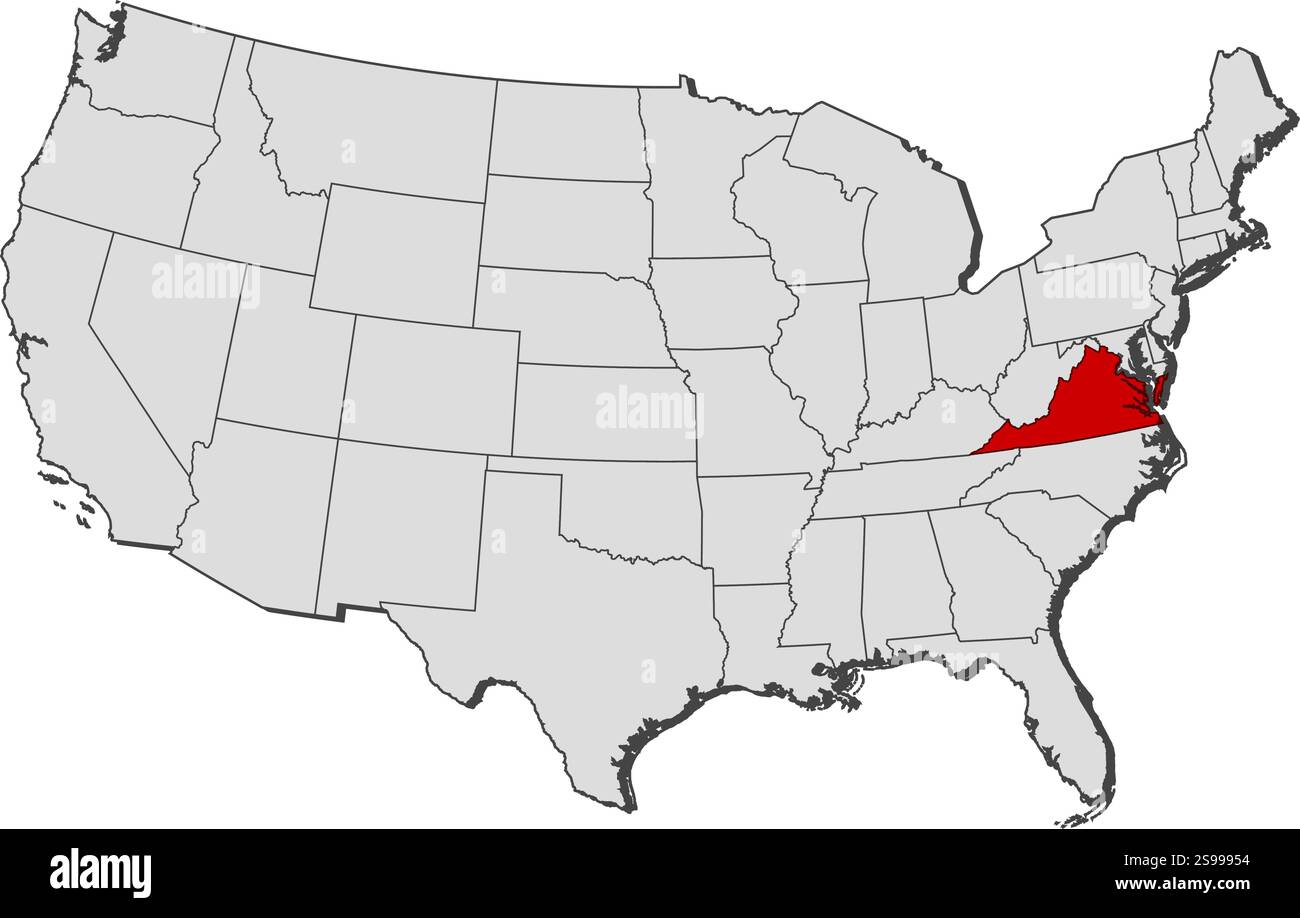 Map of United States with the provinces, Virginia is highlighted Stock ...
