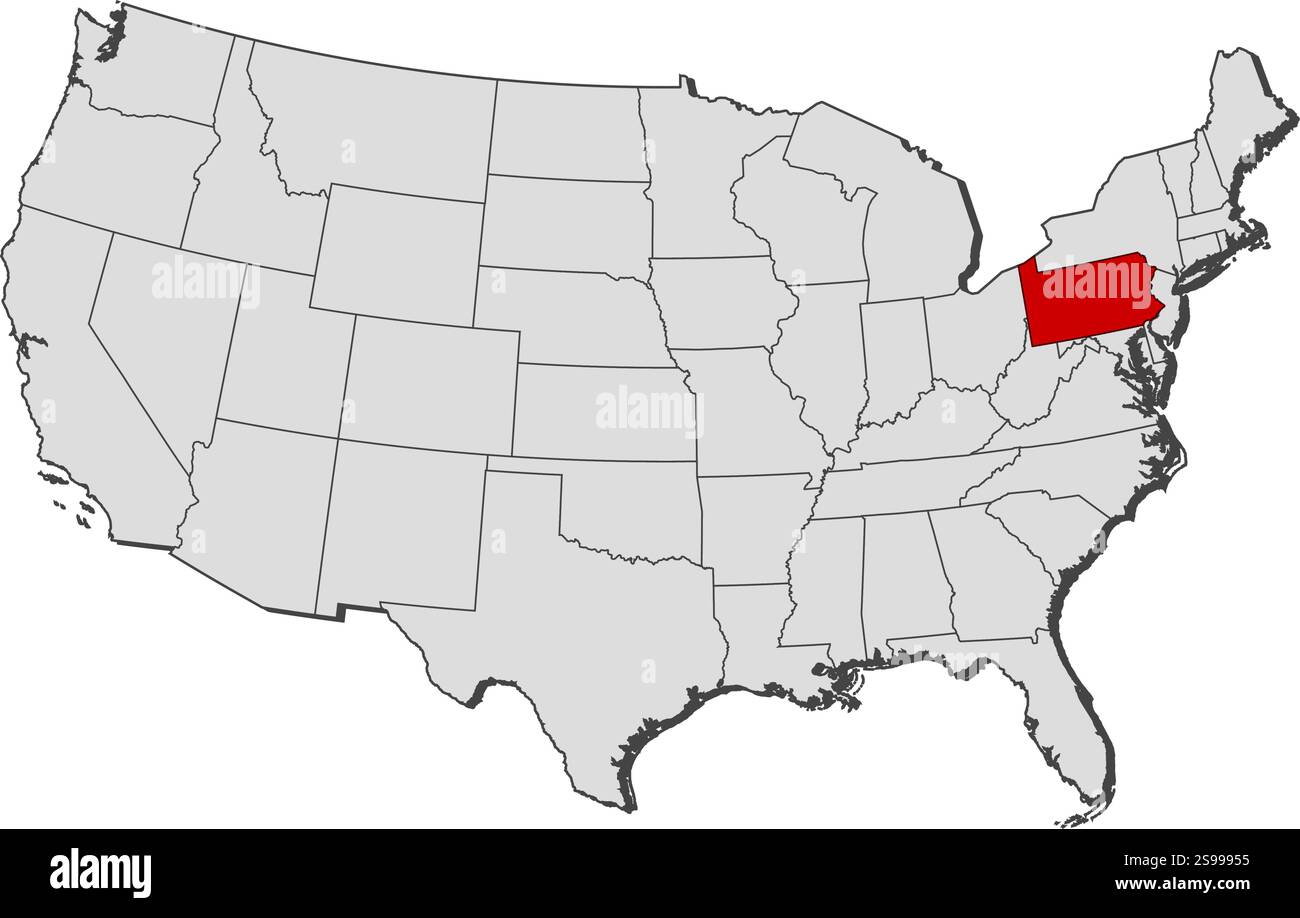 Map of United States with the provinces, Pennsylvania is highlighted ...
