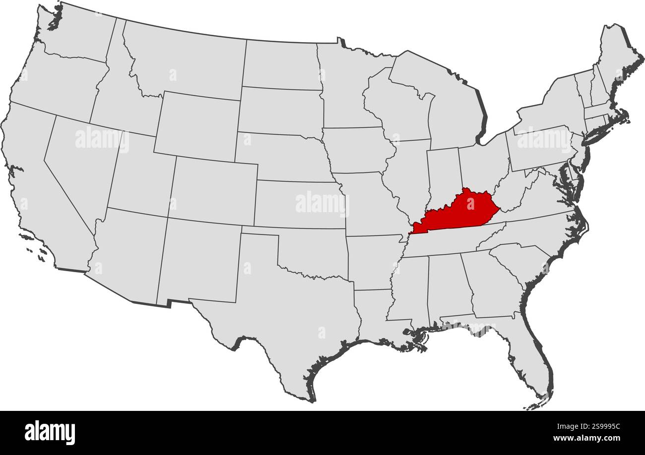 Map of United States with the provinces, Kentucky is highlighted Stock ...