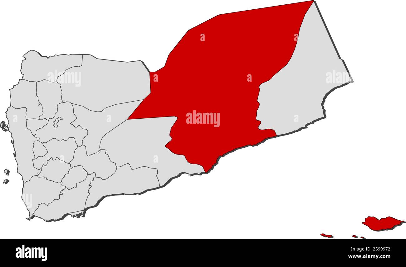 Map of Yemen with the provinces, Hadhramaut is highlighted Stock Vector ...