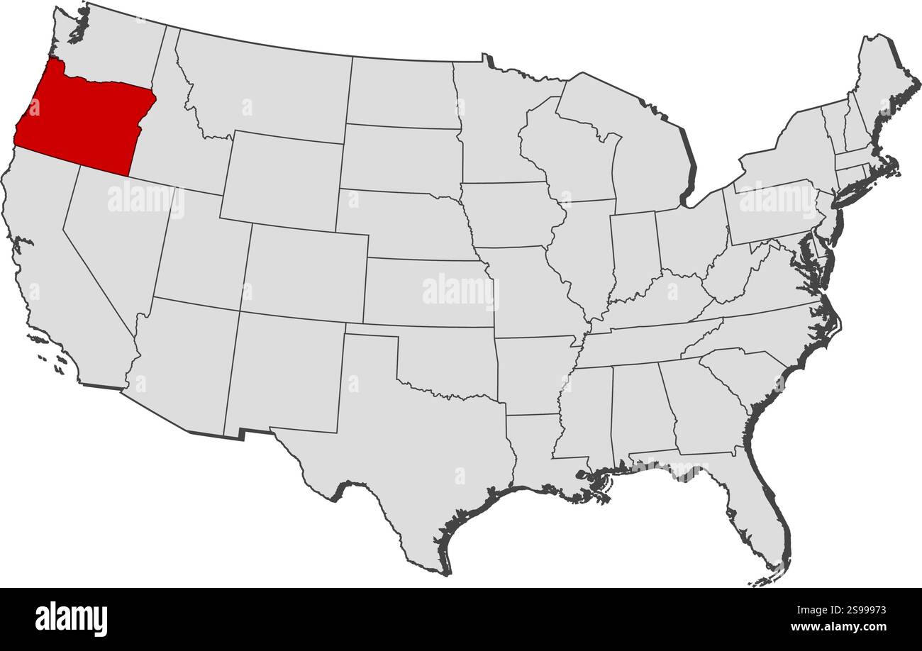 Map of United States with the provinces, Oregon is highlighted Stock ...