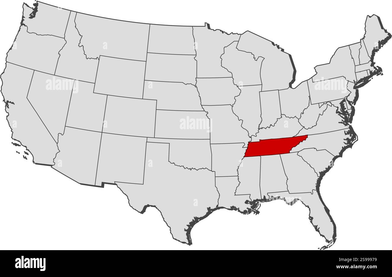 Map of United States with the provinces, Tennessee is highlighted Stock ...
