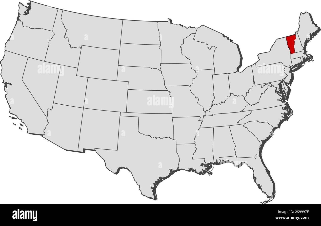 Map of United States with the provinces, Vermont is highlighted Stock ...
