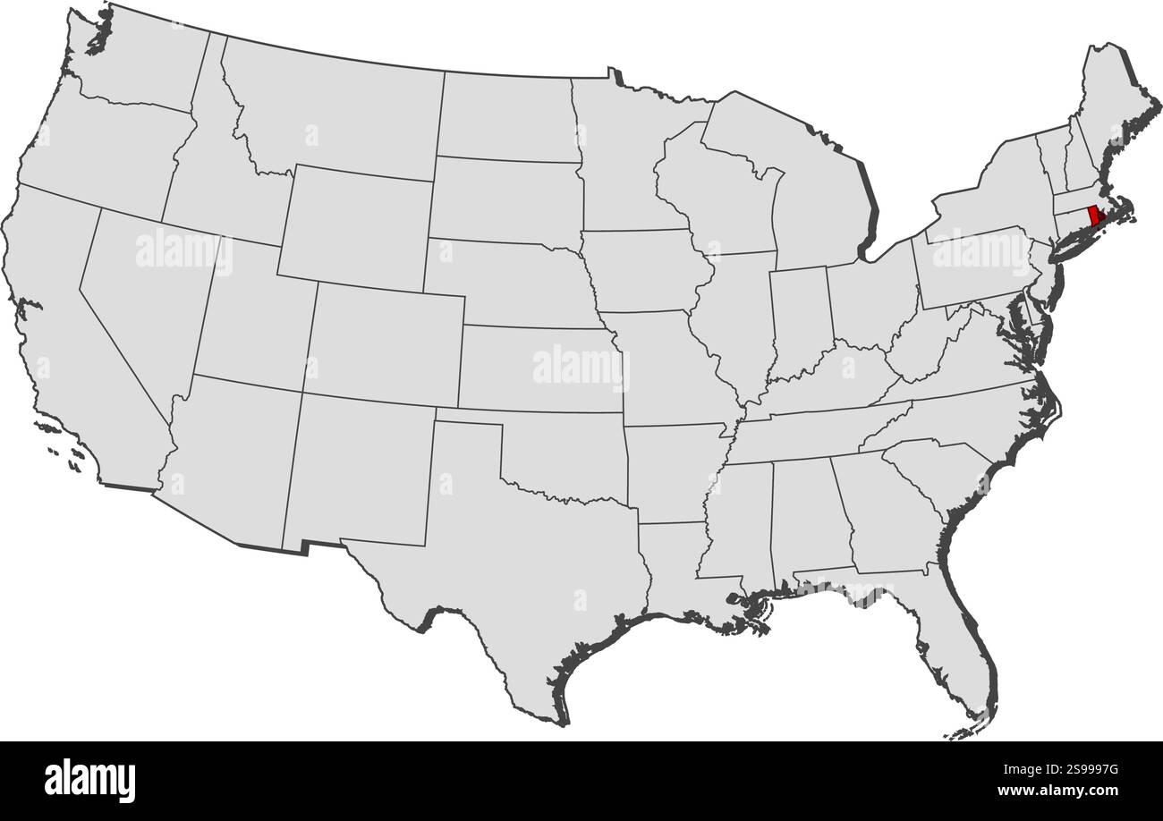 Map of United States with the provinces, Rhode Island is highlighted ...
